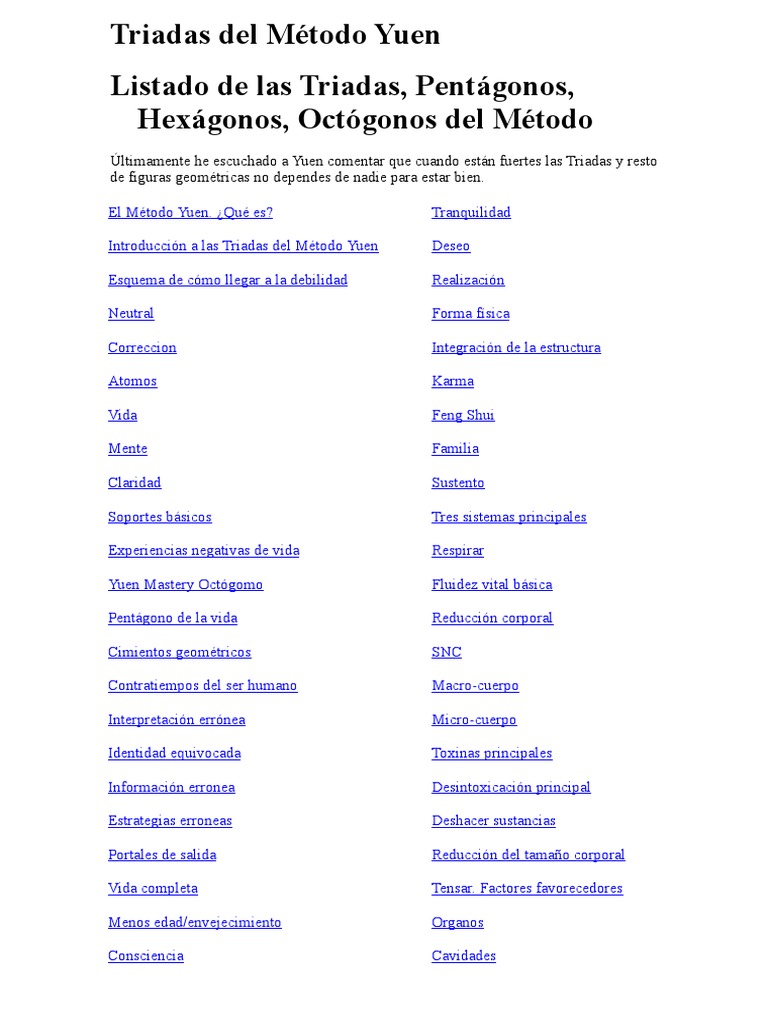 Triadas Del Metodo Yuen | PDF | Fobia | Sicología