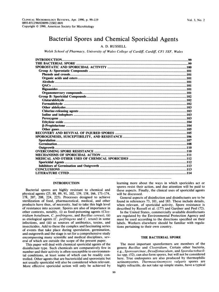 Bacterial Spores and Chemical Sporicidal Agents: P-Propiolactone | PDF ...