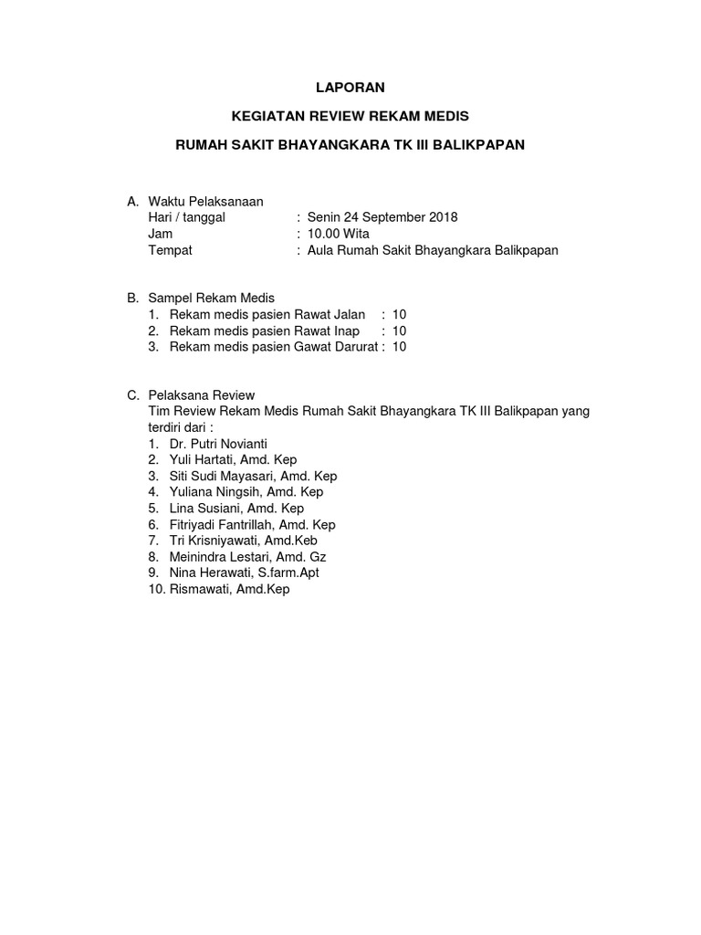 Laporan Review Rekam Medis RS Bhayangkara | PDF | Kesehatan Holistik