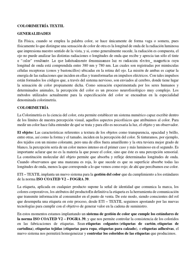 Colorimetría Textil | PDF | Percepción visual | Color