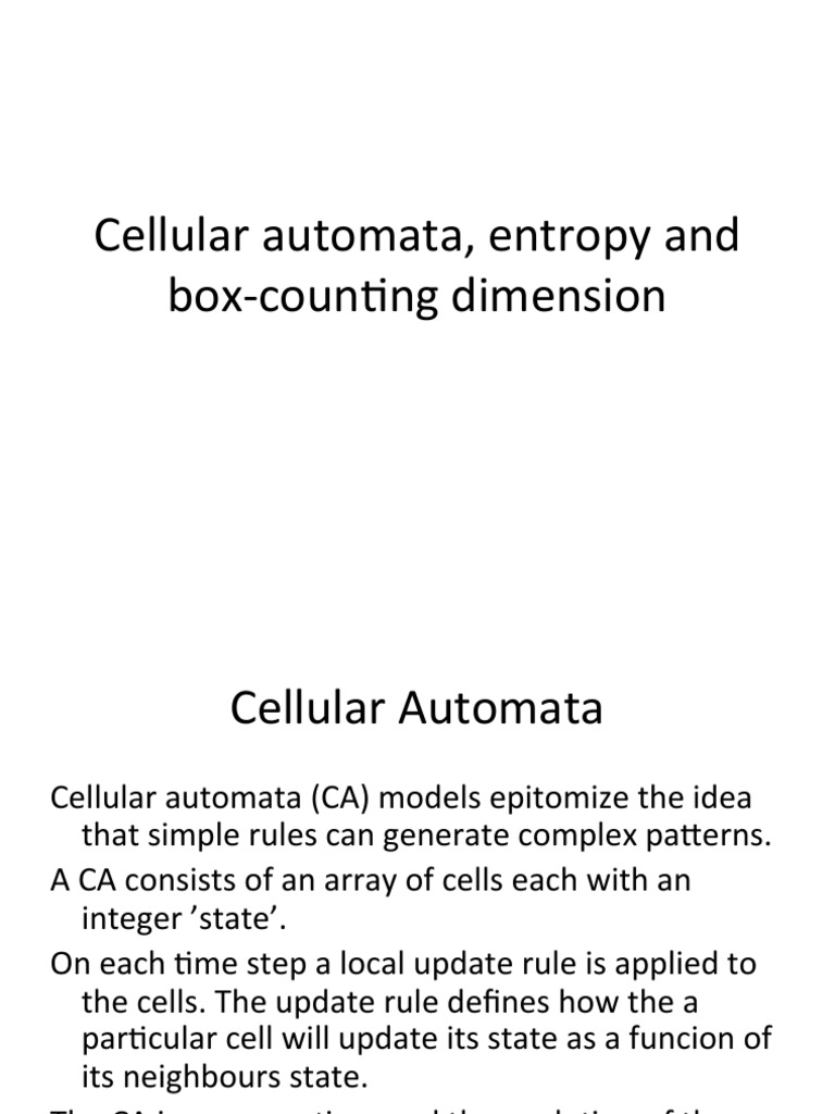 Cellular Automata, Entropy and Box - Coun4ng Dimension | PDF | Computational Complexity Theory ...