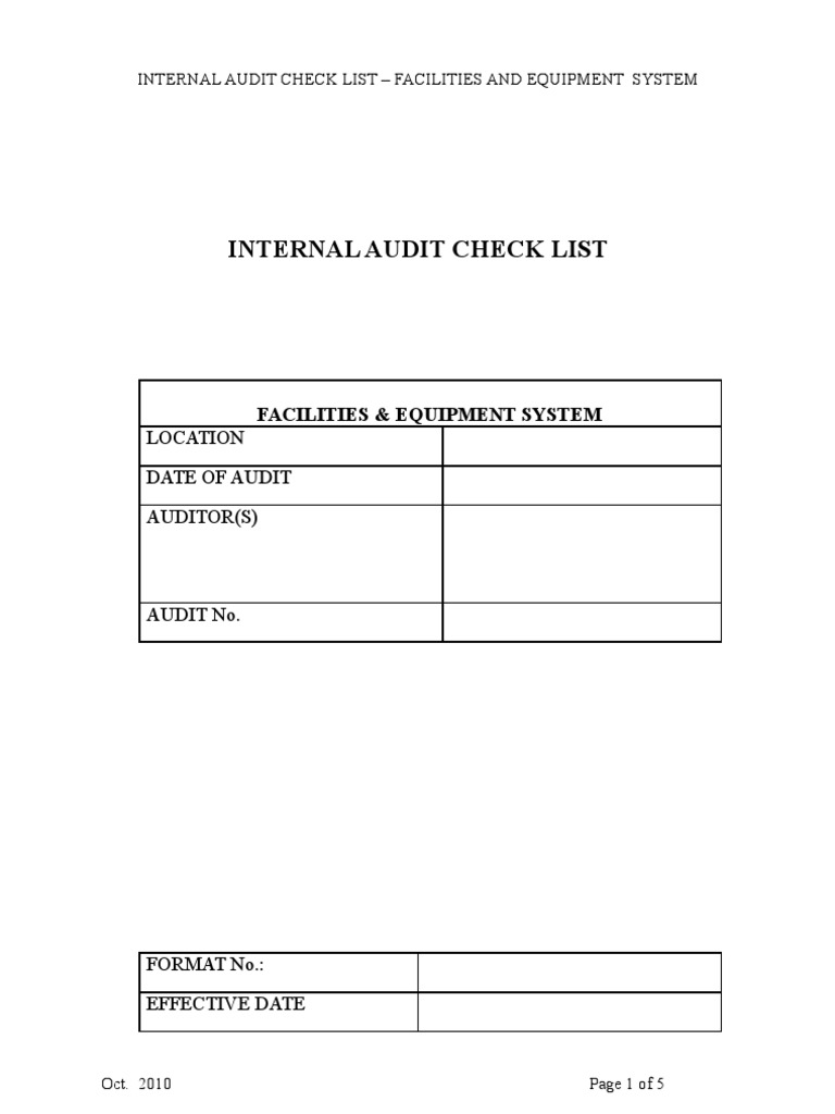 Internal Audit Check List | Calibration | Internal Audit