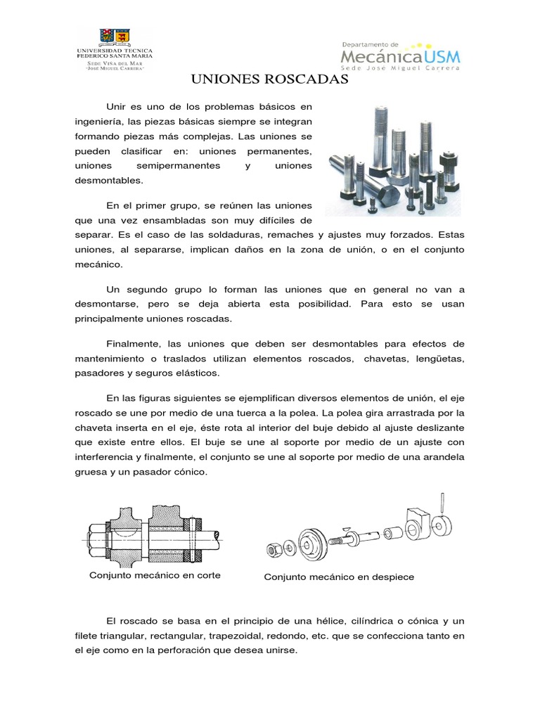 Uniones Roscadas | PDF | Tornillo | Ingeniería mecánica