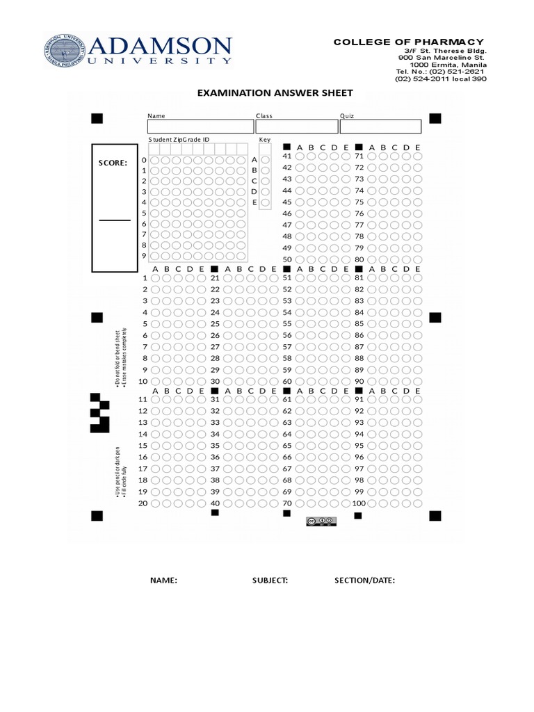 100 Items Answer Sheet | PDF