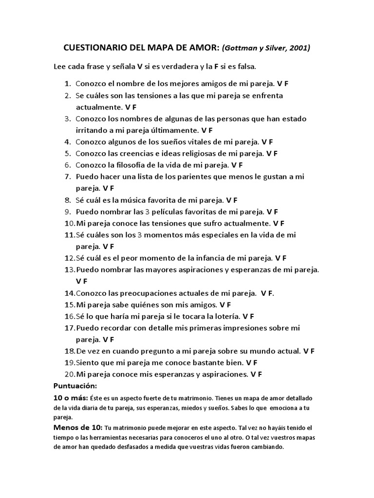 Cuestionario Del Mapa de Amor Gottman y Silver | PDF