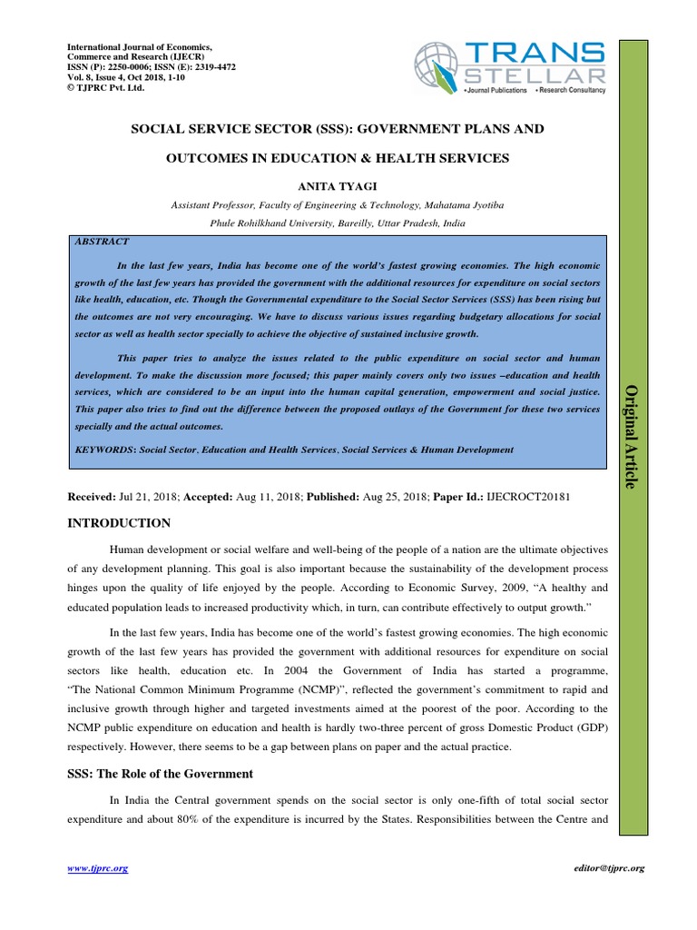 Social Service Sector (SSS) : Government Plans and Outcomes in ...