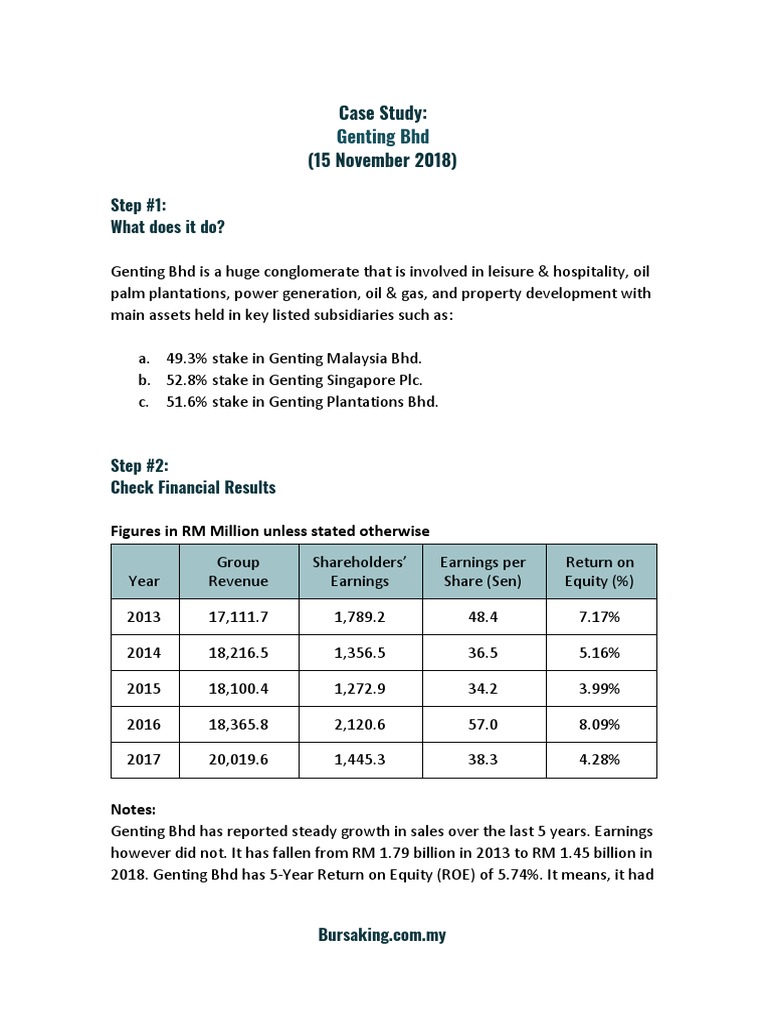 Case Study Genting BHD | PDF | Dividend | Price–Earnings Ratio