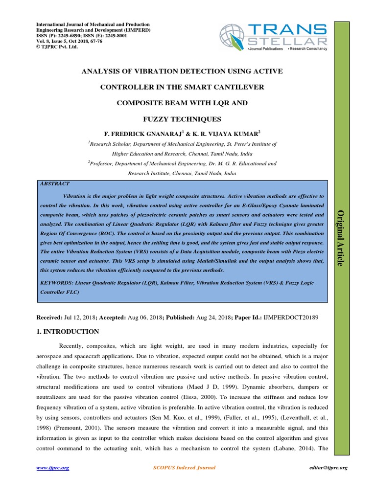 Analysis of Vibration Detection Using Active Controller in The Smart Cantilever Composite Beam ...