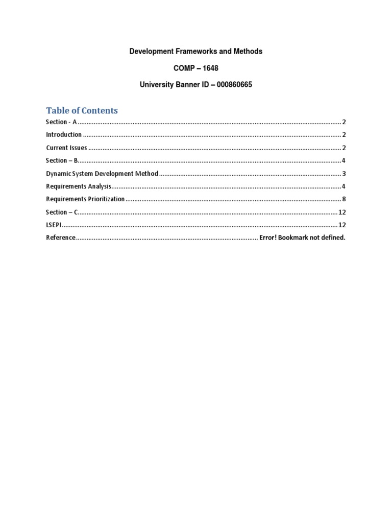 Development Frameworks and Methods Comp - 1648 University Banner ID - 000860665 | PDF ...