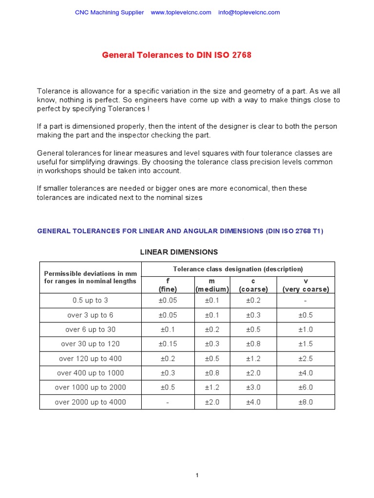 General Tolerances DIN ISO 2768 | PDF | Engineering Tolerance | Engineering