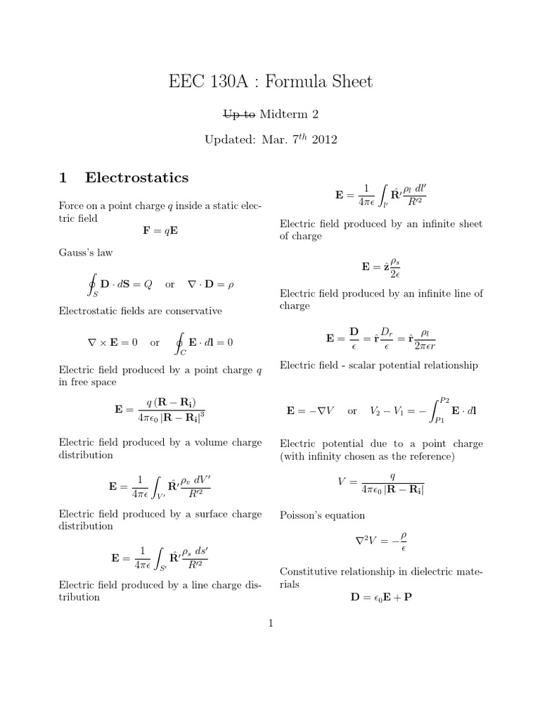 Electrostatics and Magnetostatics Cheat PDF | PDF | Magnetic Field | Electric Field