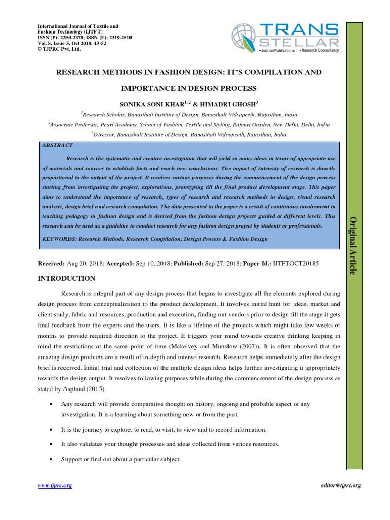 Research Methods in Fashion Design: It's Compilation and Importance in ...