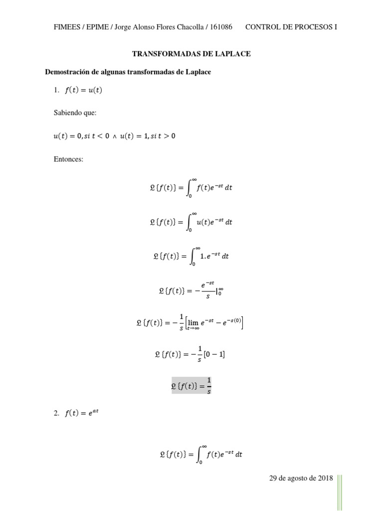 Transformadas de Laplace Demostración de Algunas Transformadas de ...