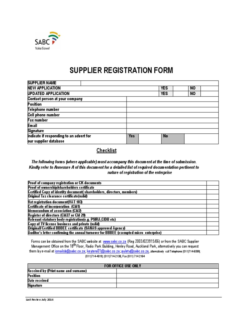 Sabc's Supplier Registration Jan 2015 PDF | PDF | Economies | Government