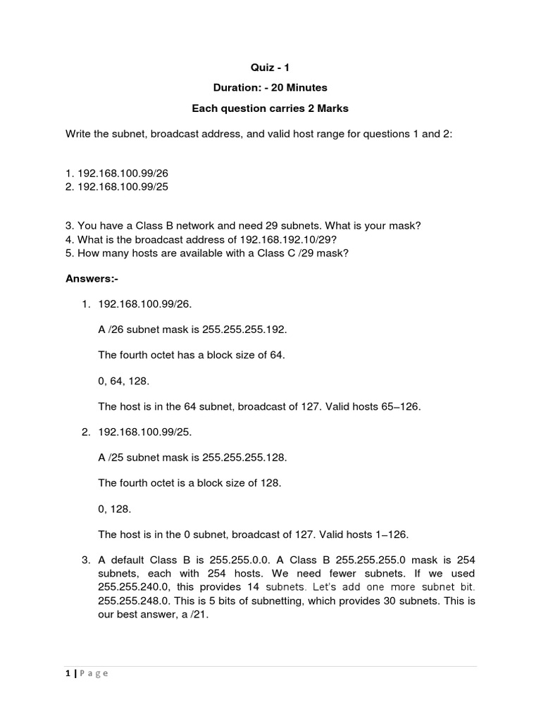 Quiz 1 Answers | PDF