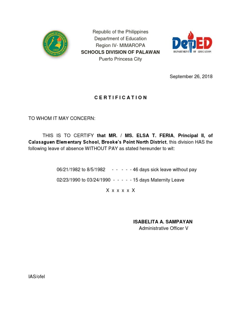 Leave of Absence Certification | PDF