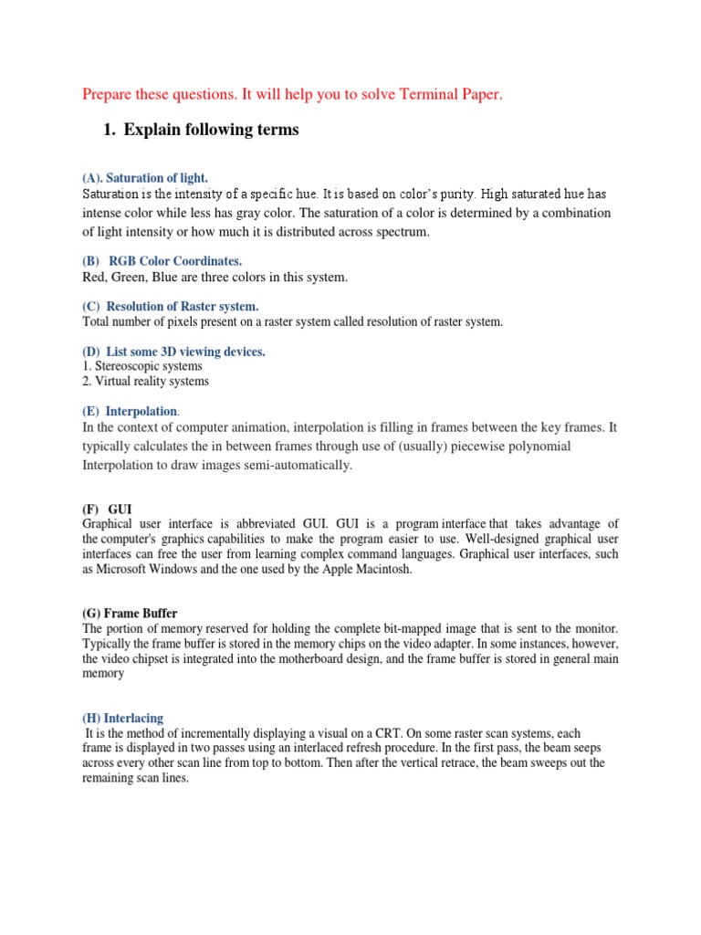 Explain Following Terms: Prepare These Questions. It Will Help You To ...