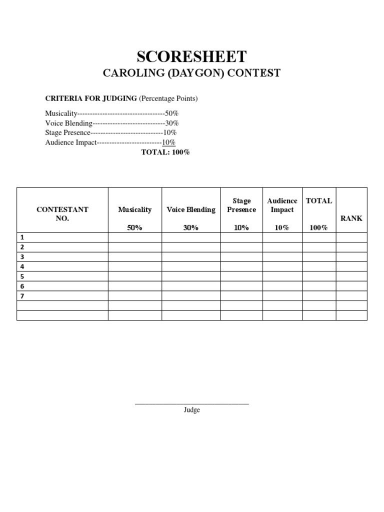 Caroling Contest Scoresheet | PDF | Performing Arts | Dances