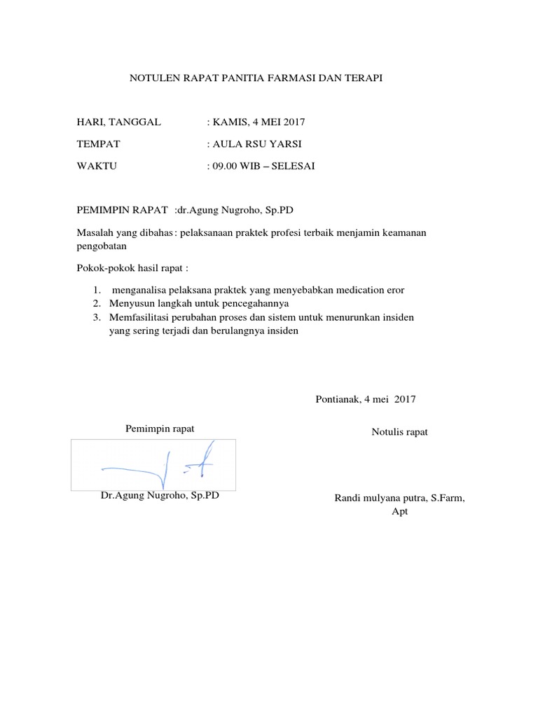 Notulen Rapat Panitia Farmasi Dan Terapi | PDF