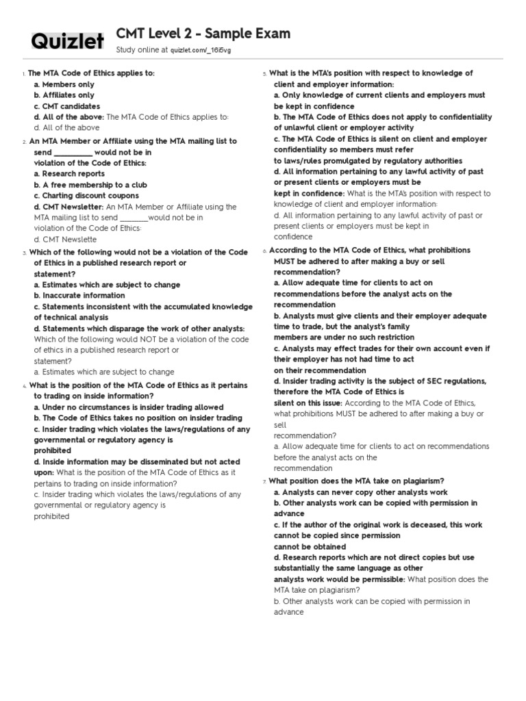 Sample Questions For CMT Level II C M T 1 | PDF | Technical Analysis ...