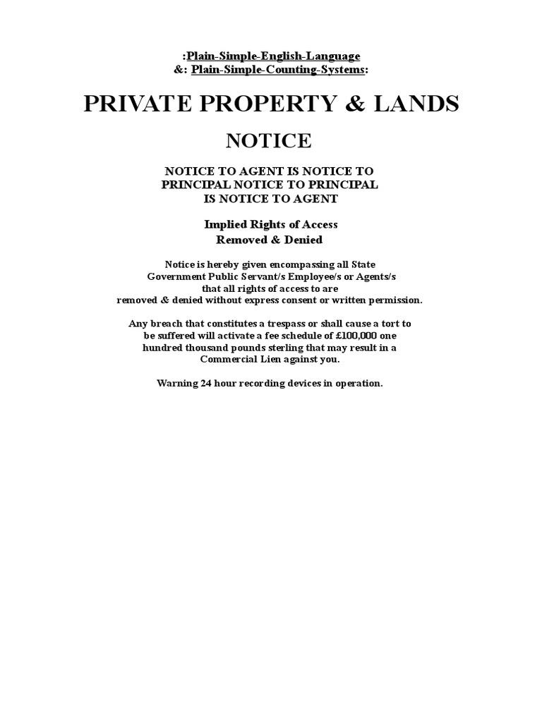 Private Property Access Notice | PDF | Finance & Money Management