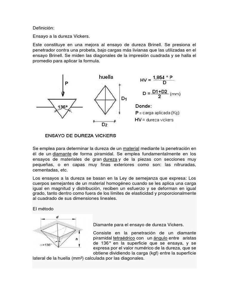 Vickers Definicion | PDF | Dureza | Ingeniería de productos químicos