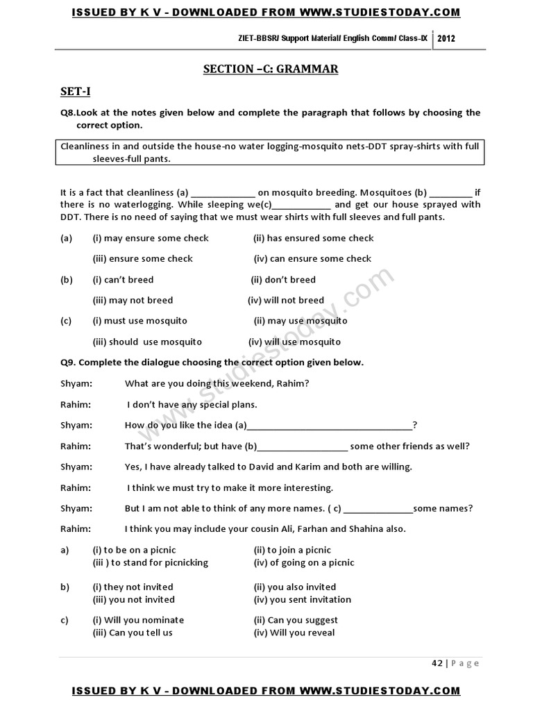Grammar Exercises for Class IX English | PDF | Perfect (Grammar) | Capsicum