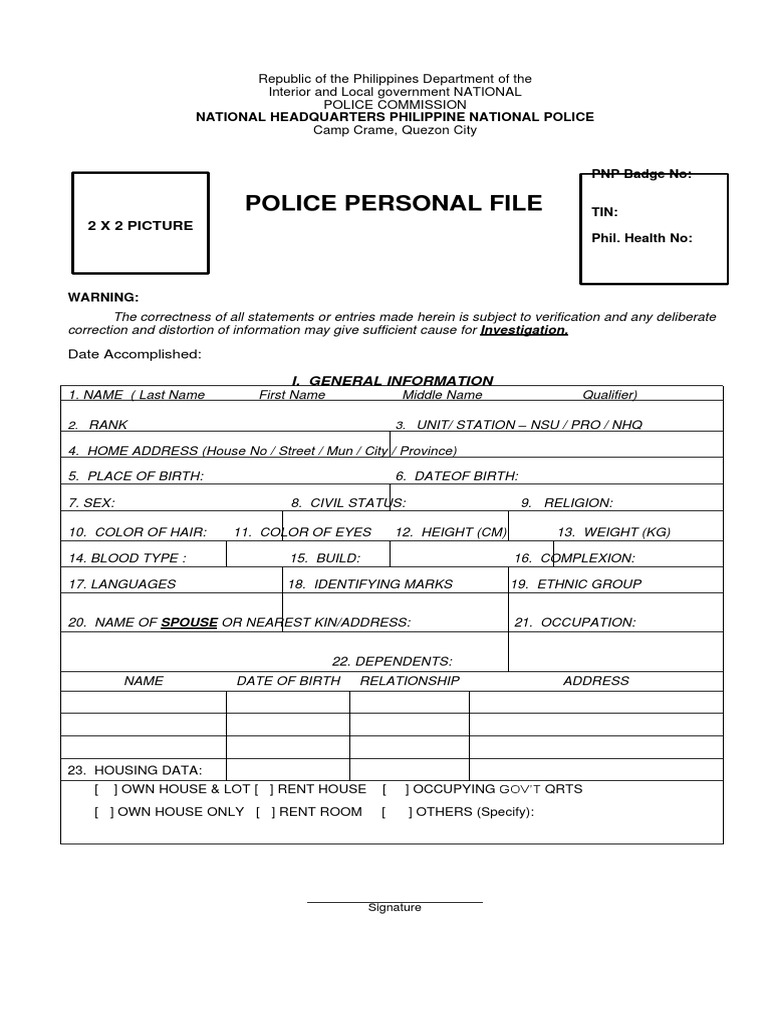 Police Personal File: 2 X 2 Picture | Download Free PDF | Government ...