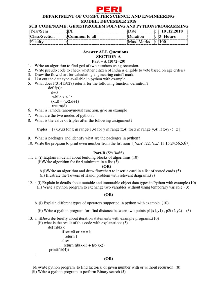 Model QP - PSPP 0n 10.12.18 | PDF | Algorithms | Computer Science Model QP - PSPP 0n 10.12.18 | PDF | Algorithms | Computer Science