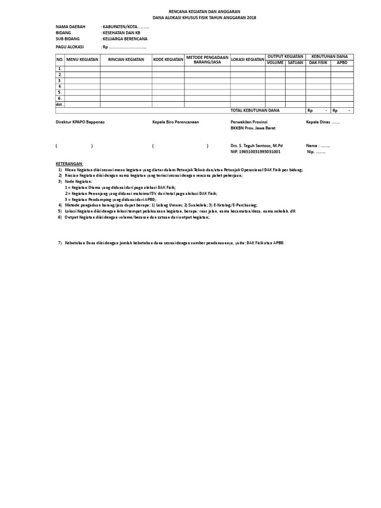 Format Rka Dak Fisik 2018 | PDF