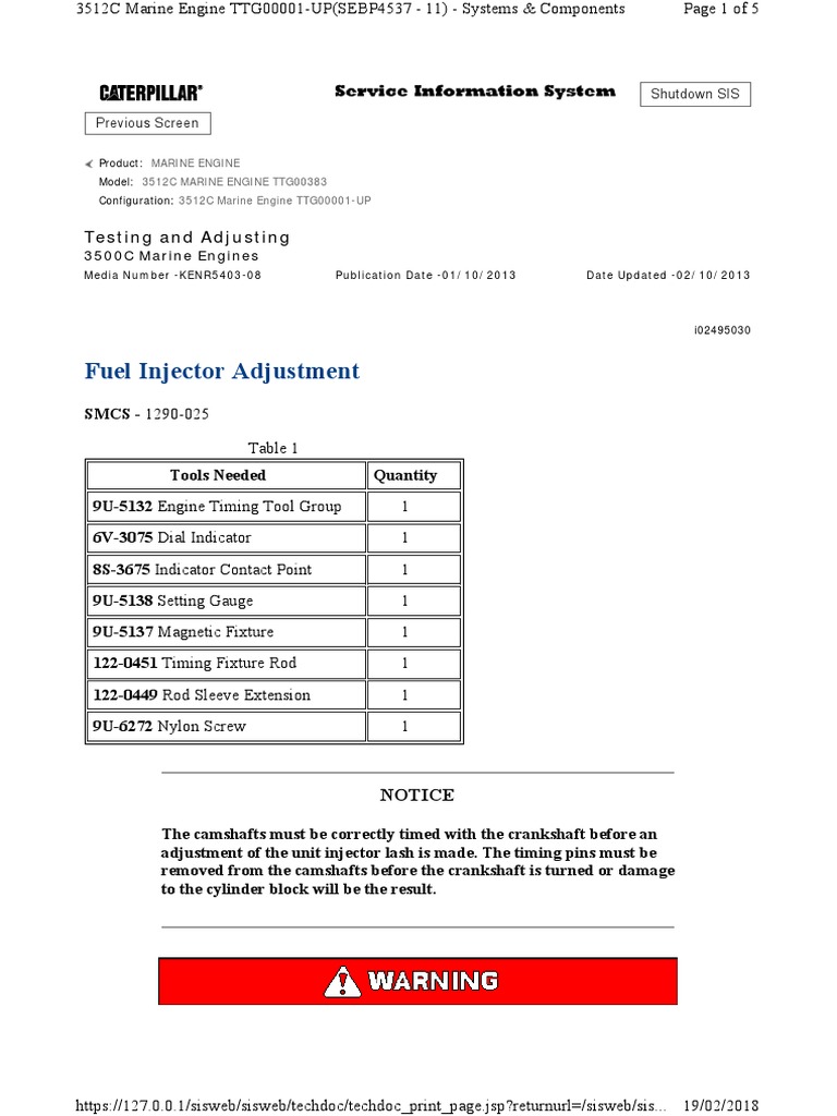 3512C HD Fuel Injector Adjustment | PDF | Fuel Injection | Engines