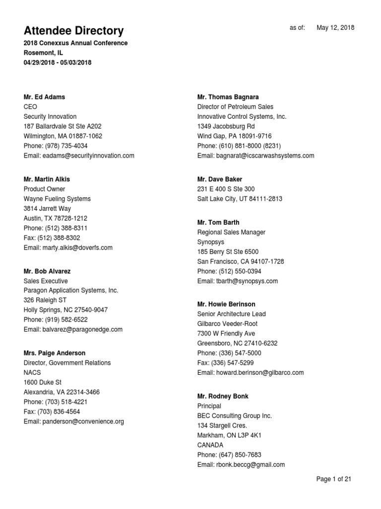 2018 Conexxus Conference Attendee List | PDF