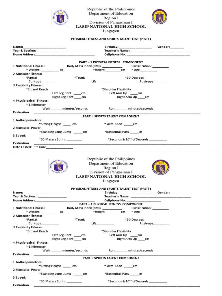 Physical Fitness and Sports Talent Test (PFSTT) | Body Mass Index ...