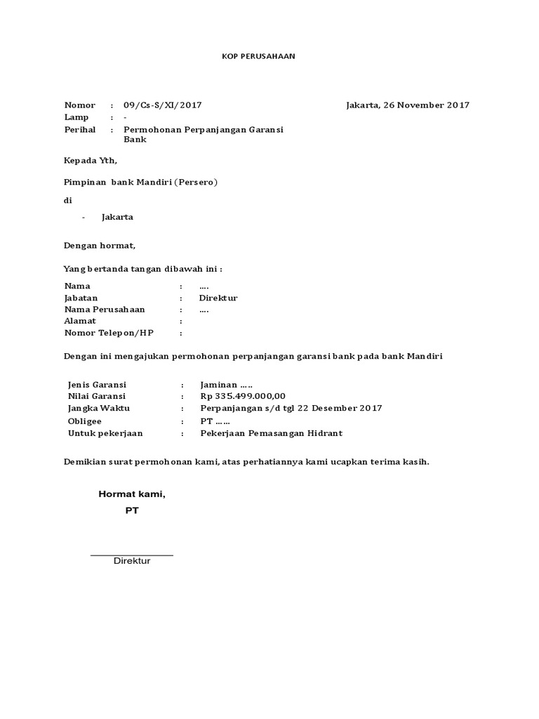 Contoh Perpanjang BANK GARANSI | PDF