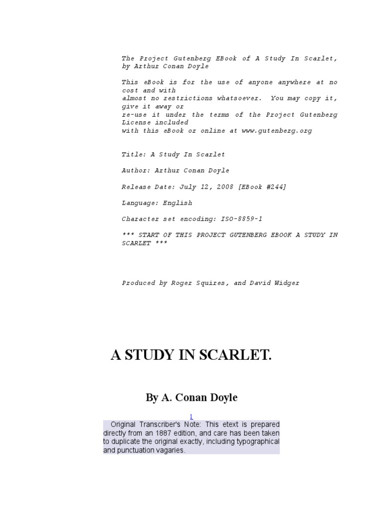 A Study in Scarlet | PDF | C. Auguste Dupin | A Study In Scarlet