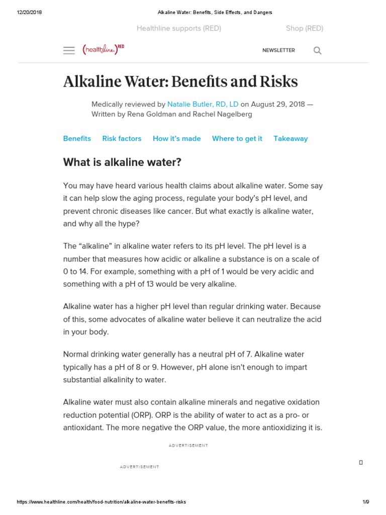 Alkaline Water - Benefits, Side Effects, and Dangers | PDF | Alkalinity | Carbonated Water