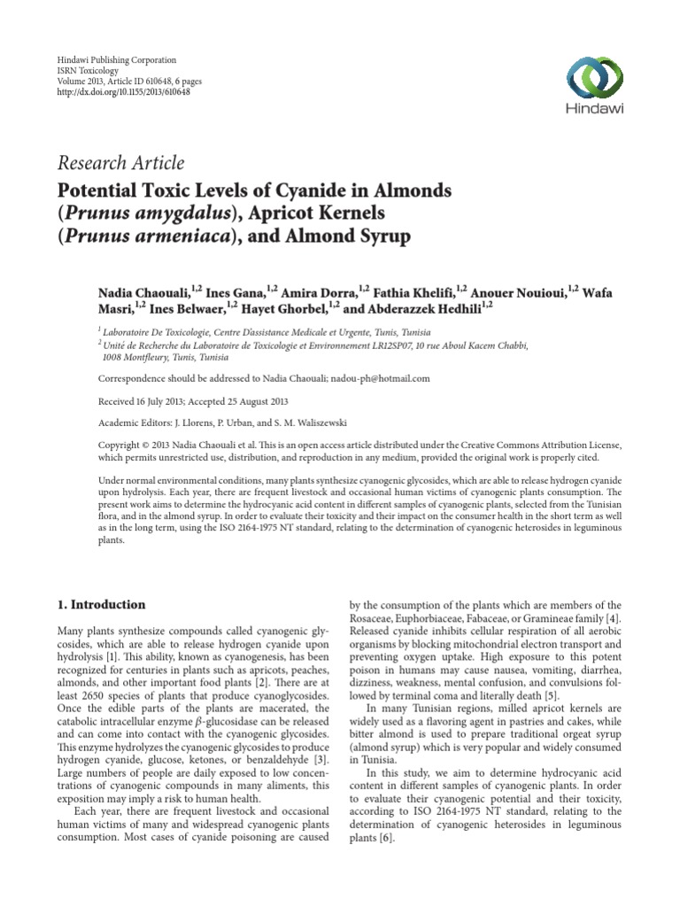 Nadia Chaouali Et Al. - Potential Toxic Levels of Cyanide in Almonds ...