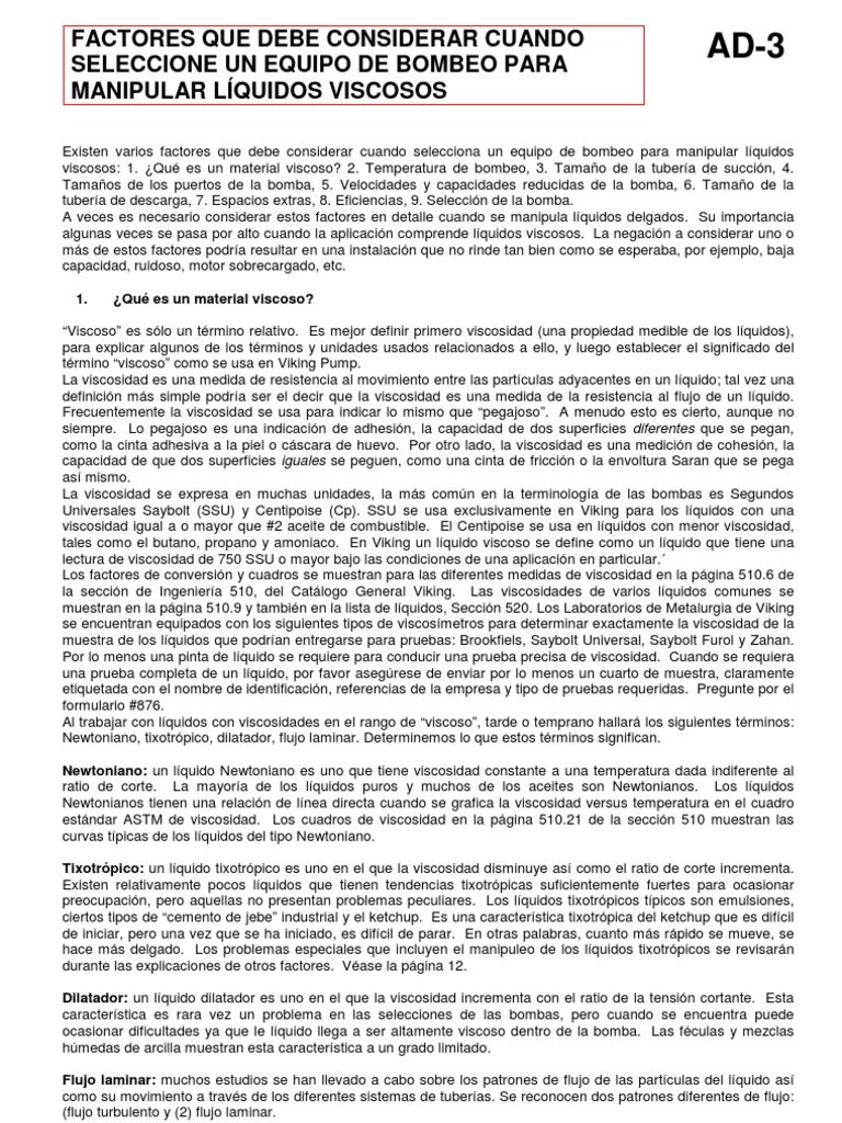 Seleccion de Bombas para Liquidos Viscosos | PDF | Bomba | Viscosidad