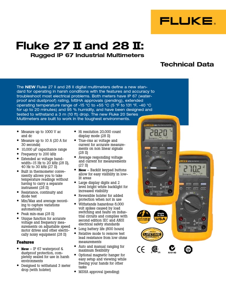 Fluke 27 II and 28 II:: Rugged IP 67 Industrial Multimeters | PDF ...