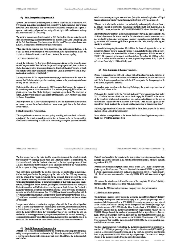 Compulsory Motorvehicle Insurance | PDF | Indemnity | Insurance