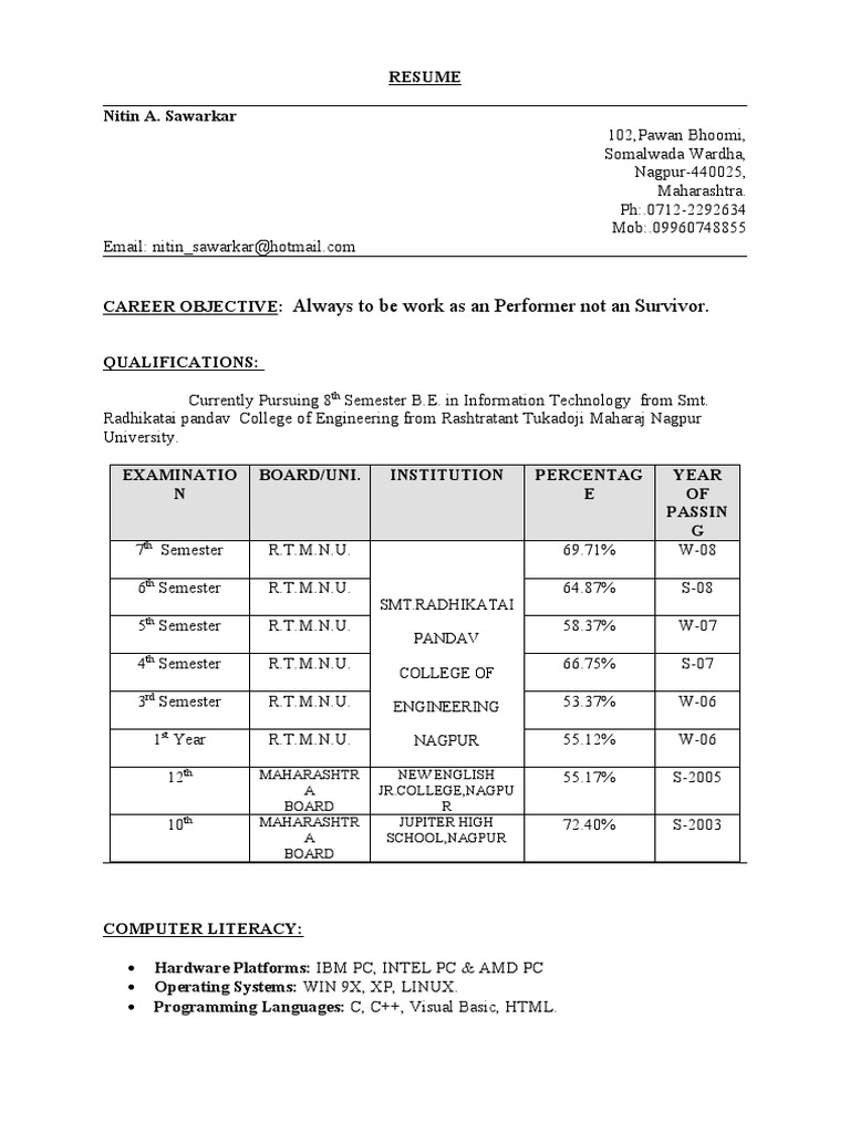RESUME From Nitin | PDF | Information Age | Software