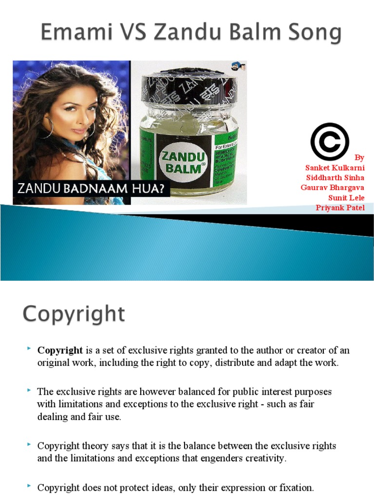 Emami Vs Zandu Balm Song | PDF | Copyright | Intellectual Property