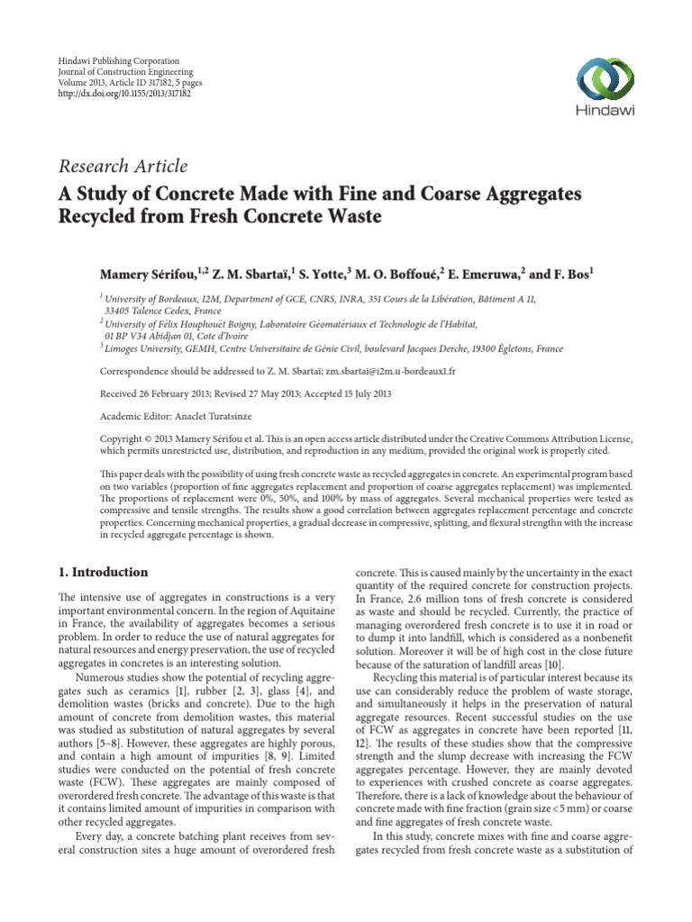 Research Article: A Study of Concrete Made With Fine and Coarse ...