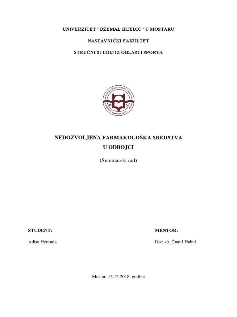 Nedozvoljena Farmakološka Sredstva U Odbojci - Seminarski Rad | PDF