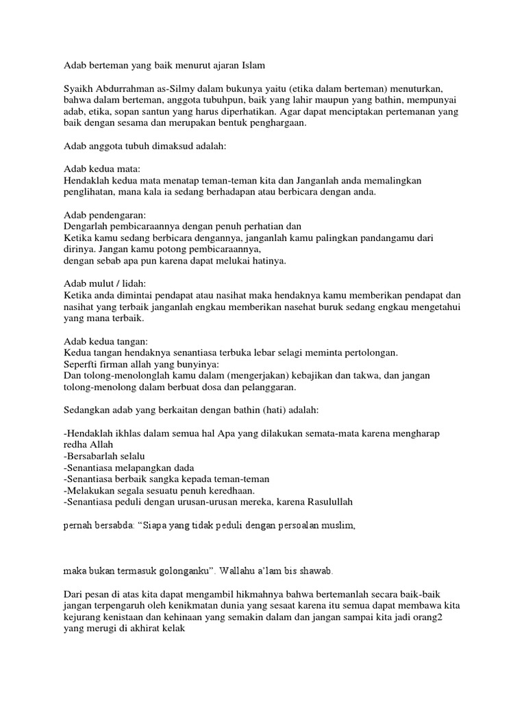 Adab Berteman Yang Baik Menurut Ajaran Islam | PDF