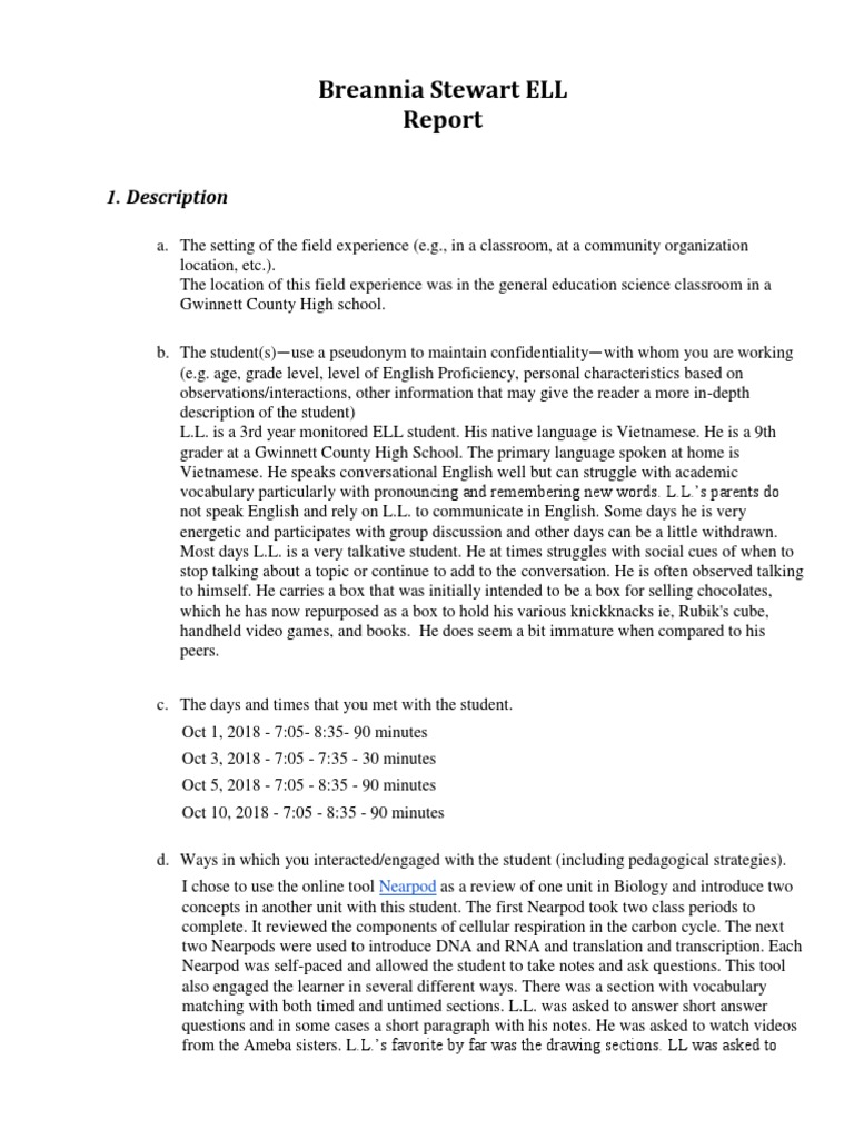 Ell Report Template 2 1 | PDF | Translation (Biology) | Dna