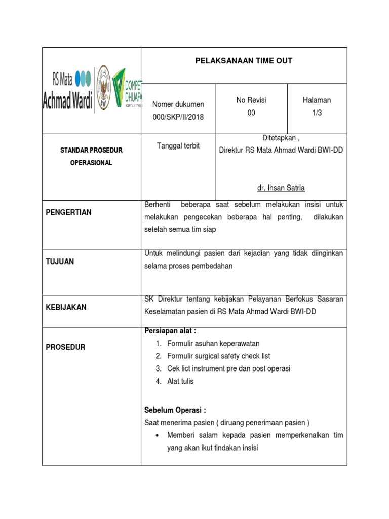 Prosedur Time Out Pembedahan RS Mata | PDF