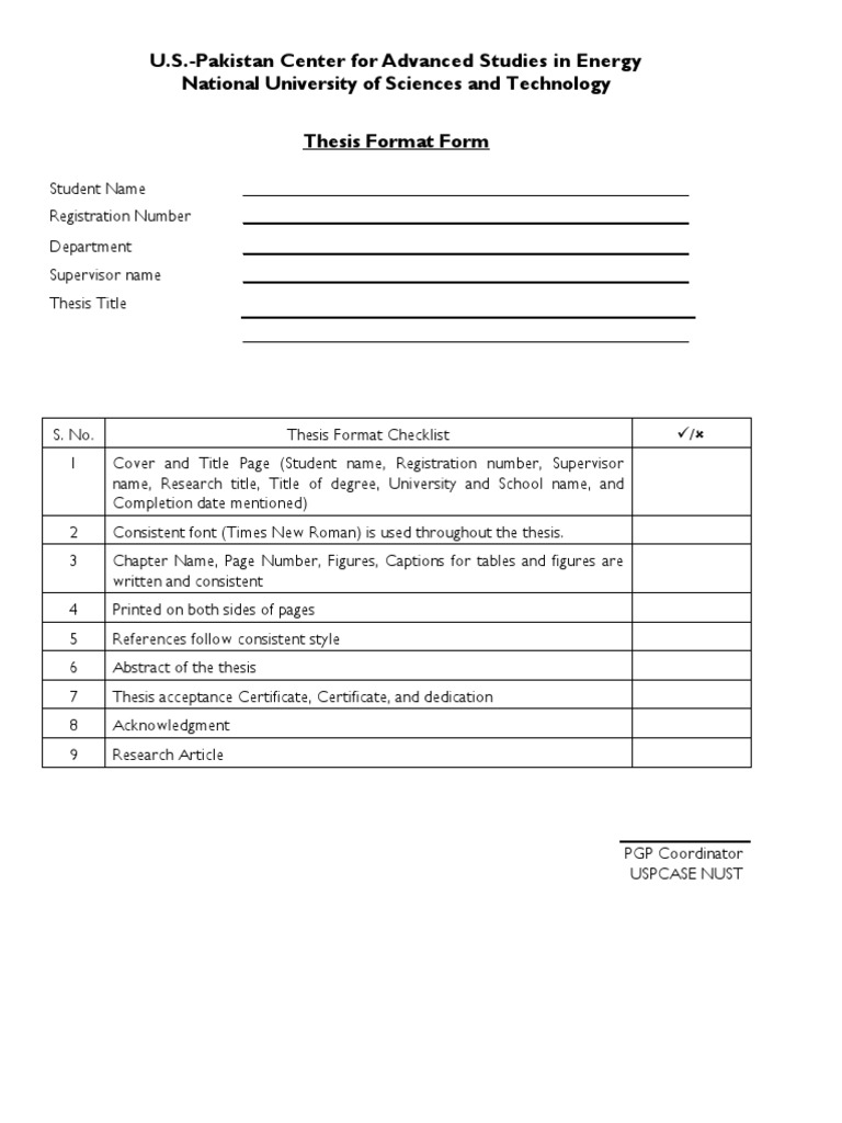 Thesis Format Form PDF