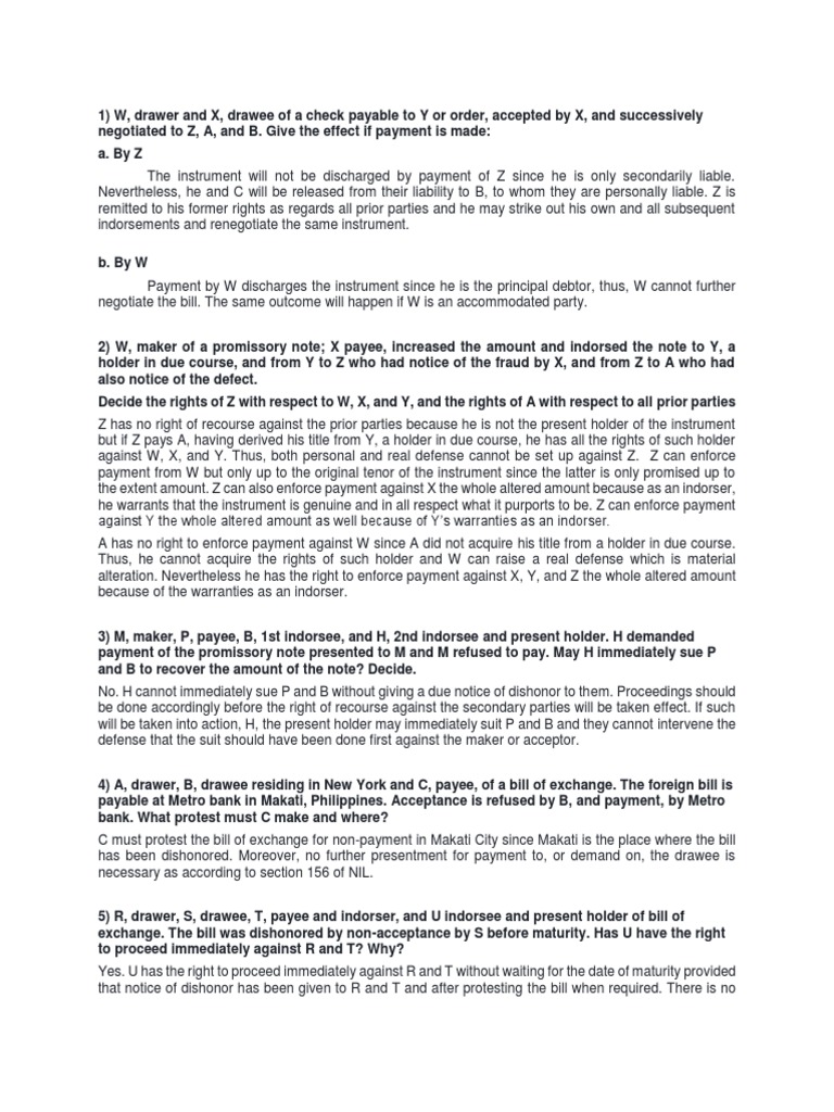 Rights and obligations of parties to negotiable instruments | PDF | Negotiable Instrument ...