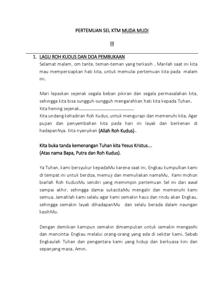 Pertemuan Sel KTM Muda Mudi | PDF